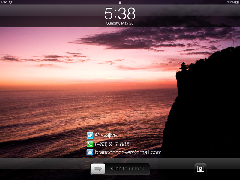 iPad 3 Custom Lock Screen With Contact Info – How-to (also works for ...